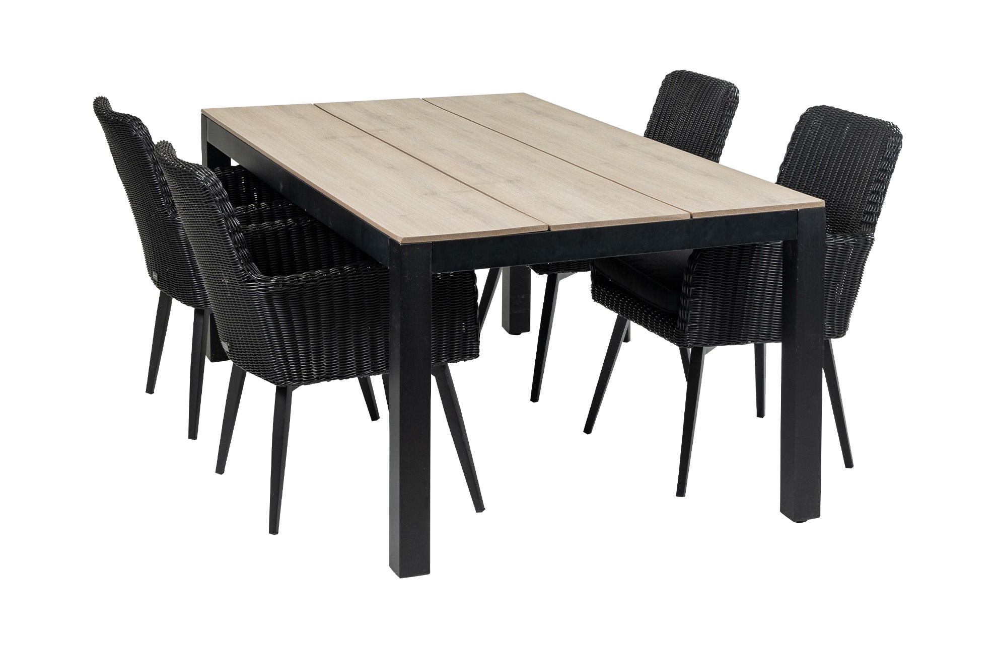 5-delige tuinset | 4 Pisa stoelen (Black) | 180cm tuintafel
